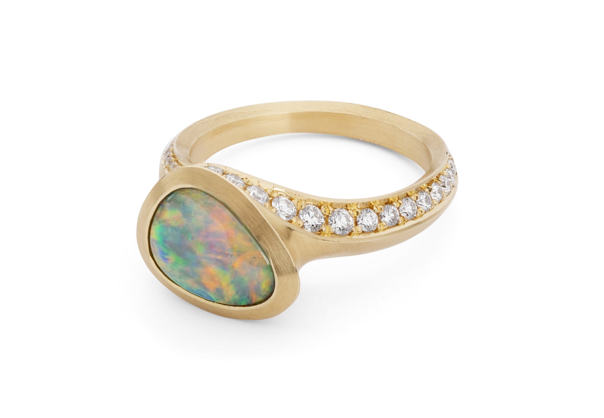 Lightning Ridge Opal & diamond set Arris ring